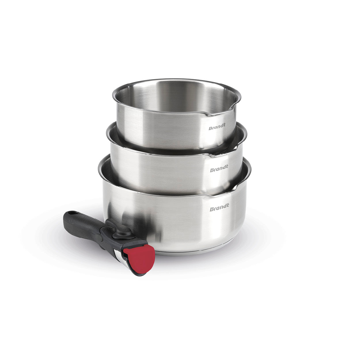 Set of 3 stainless steel sauce pans with removable handle - Silver ...